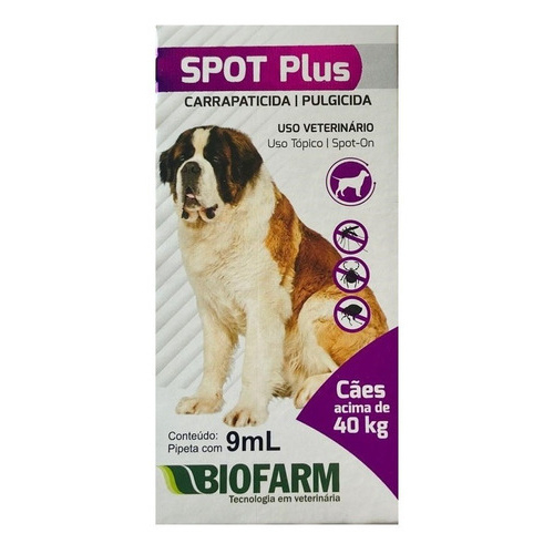 Spot Plus 9,0 Ml Cães Acima 40 Kg -carrapaticida - Pulgicida - Sens ...