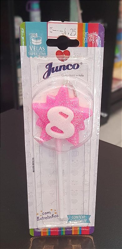 Vela Aniversário Super Star 8 Rosa - Junco - Papelaria Virtual - A Sua ...