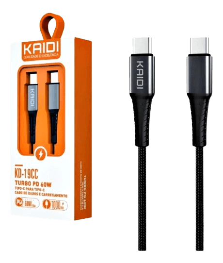 Cabo TIPO C para TIPO C de Dados Turbo PD KAIDI KD CC 1 Metro - Beta Cabos Cell