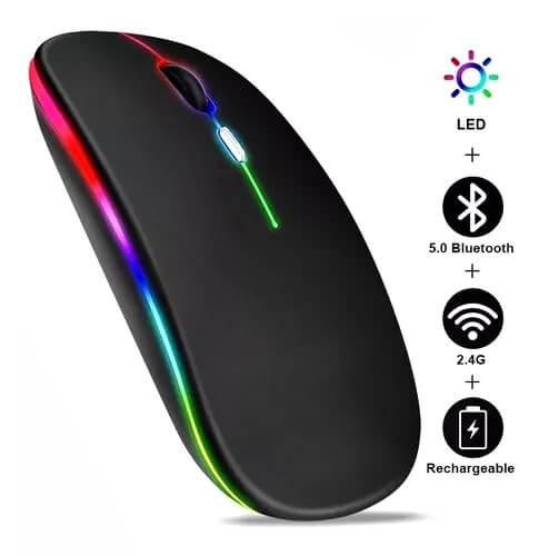 Mouse Sem Fio Recarregavel Wireless Bluetooth Usb Ergonômico Led Rgb ...