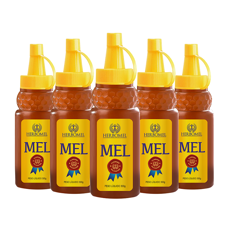 Kit 05 Mel Puro de Abelhas Premium 300g Silvestre HerboMel Natural ...