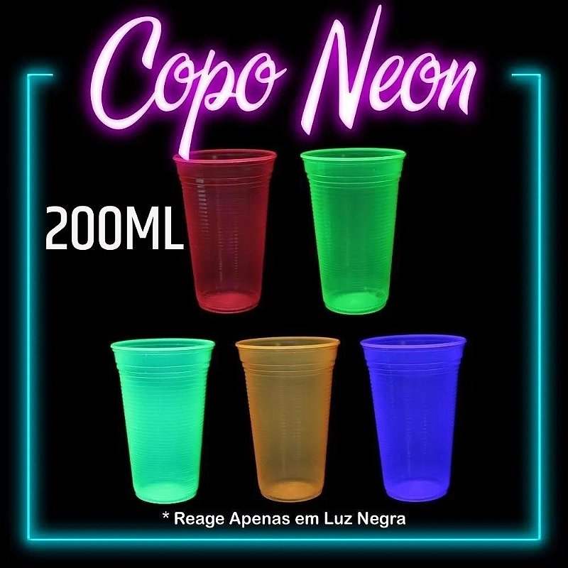Kit 50 Copos Neon Descartável 200ml Linha Gold - 50un - Brilha com luz ...