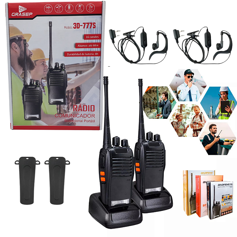 Kit 2 Radio Walk Talk Comunicador 16 Ch 6km Grasep 777s Ht - mjs smart ...