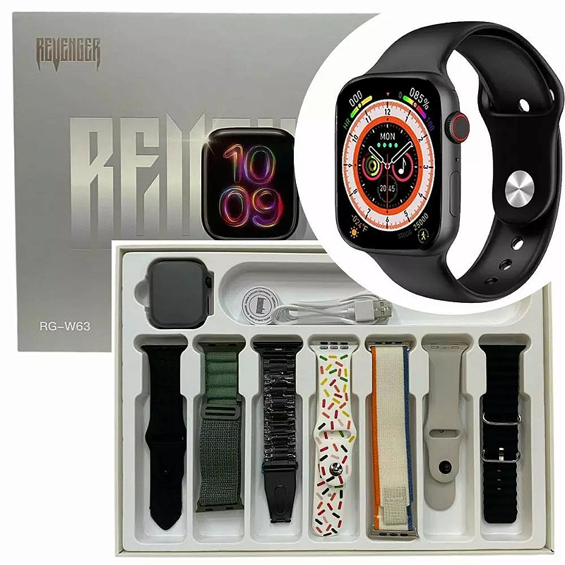 Smartwatch REVENGER RG W63 - Chamadas Bluetooth, 7 Pulseiras - mjs smart imports - importados e ...