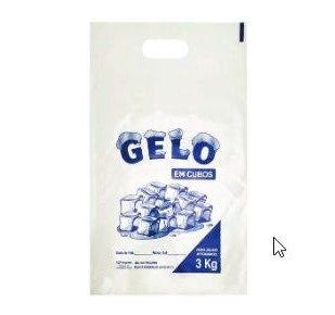 Saco plástico 3kg gelo 29x50x0,13 c/alça impresso Pct 5 kg ou 286 unids ...
