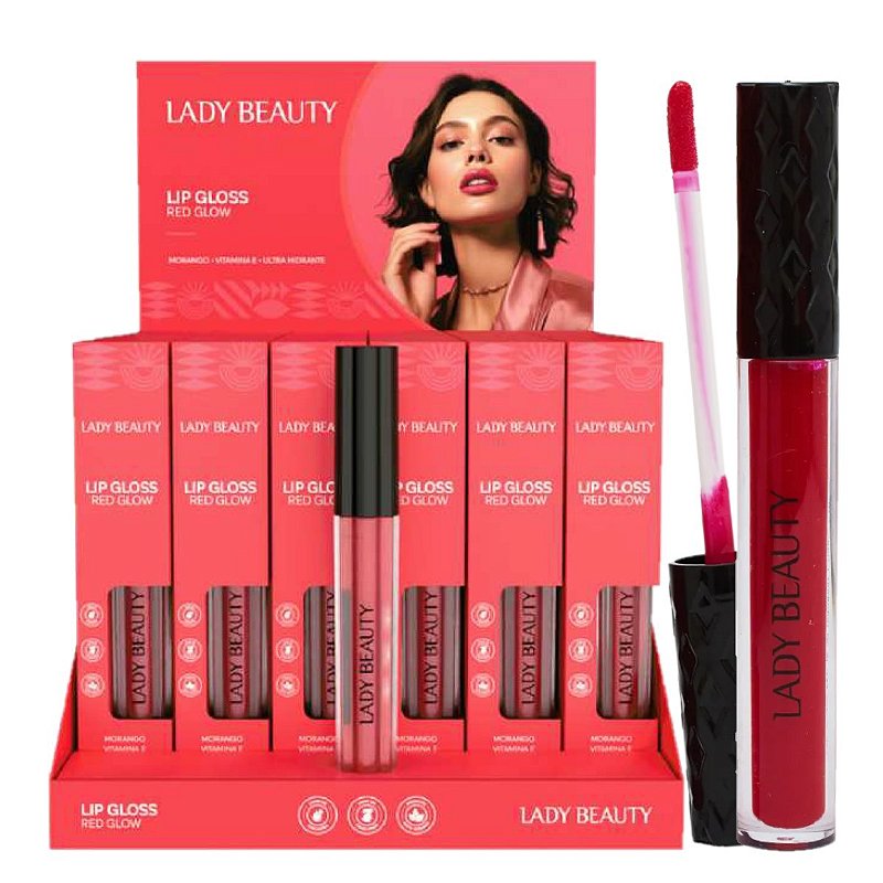 BOX LIP GLOSS LADY BEAUTY RED GLOW - LB-43 C/36PÇS - Bellíssima Makeup