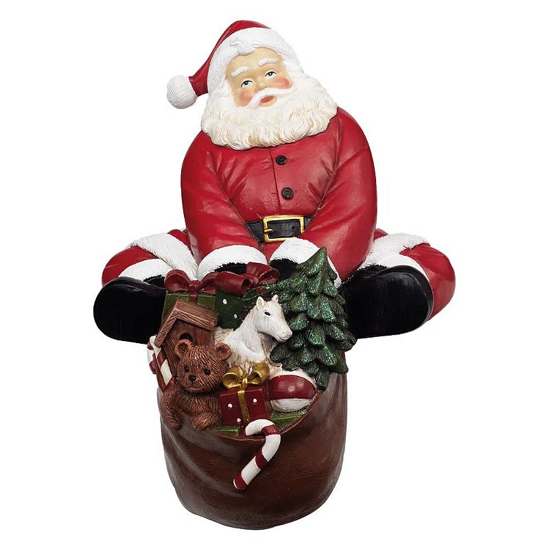 ESCULTURA PAPAI NOEL SENTADO COM SACO DE PRESENTES - Raffaello ...