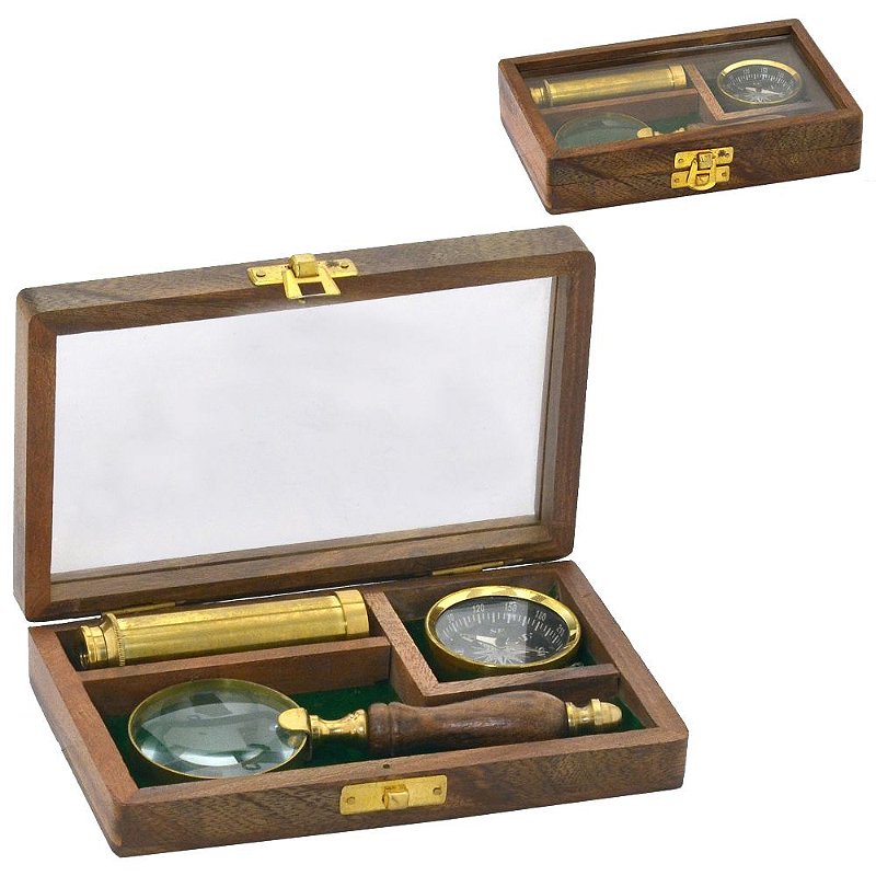 KIT LUPA TELESCOPIO E BUSSOLA DECORATIVA - Raffaello Presentes e ...