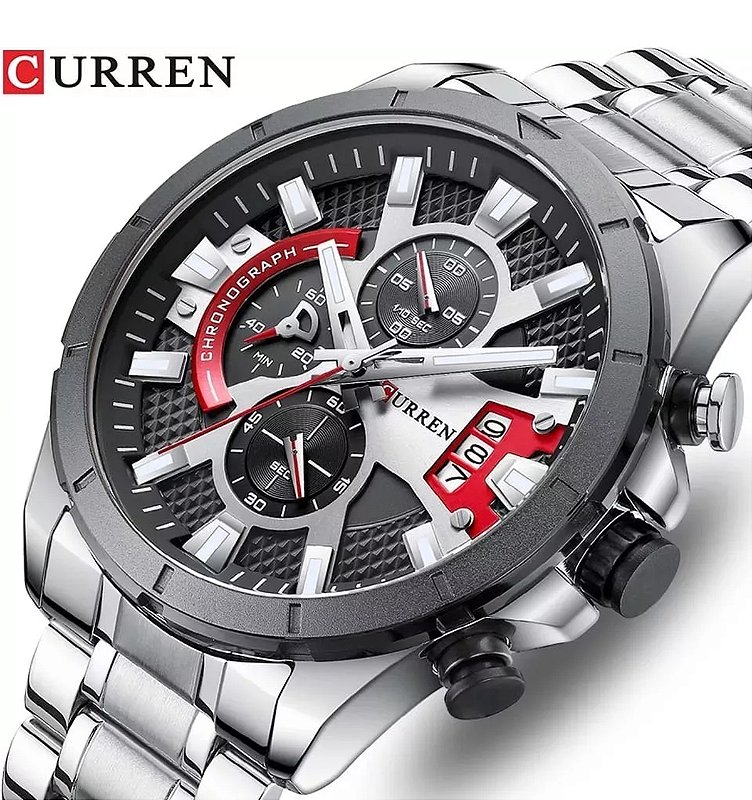 Relógio Masculino Curren Cronógrafo Funcional Pulseira Aço 8401 - GEMBA ...