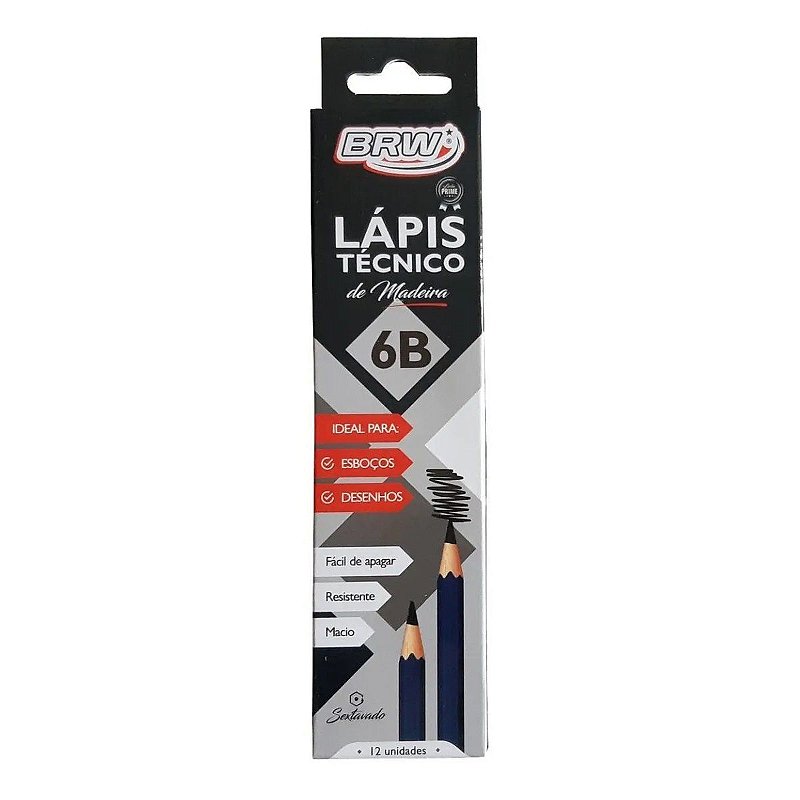 Lápis BRW Preto 6B Técnico LP0060 Hexagonal Caixa com 12 Unidades em ...