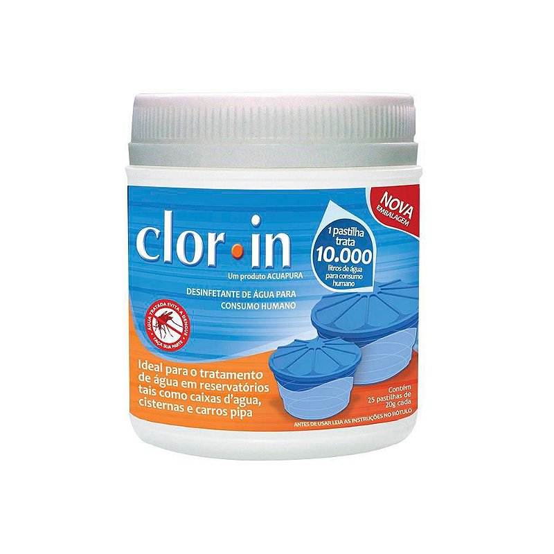 Cloro Clorin para 10.000 Litros d'Água | Embalagem com 25 Pastilhas ...