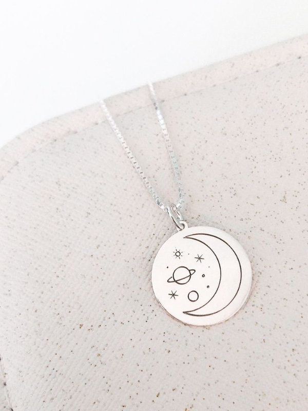 Colar Lua com planeta - Prata 925 - Cor de Marte