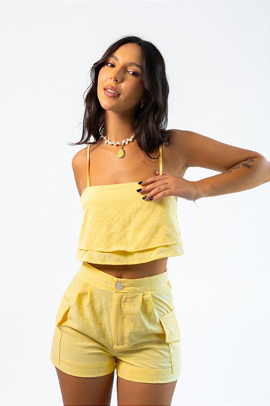 Top Rolotê Textura Amarelo - Loja da Bruna