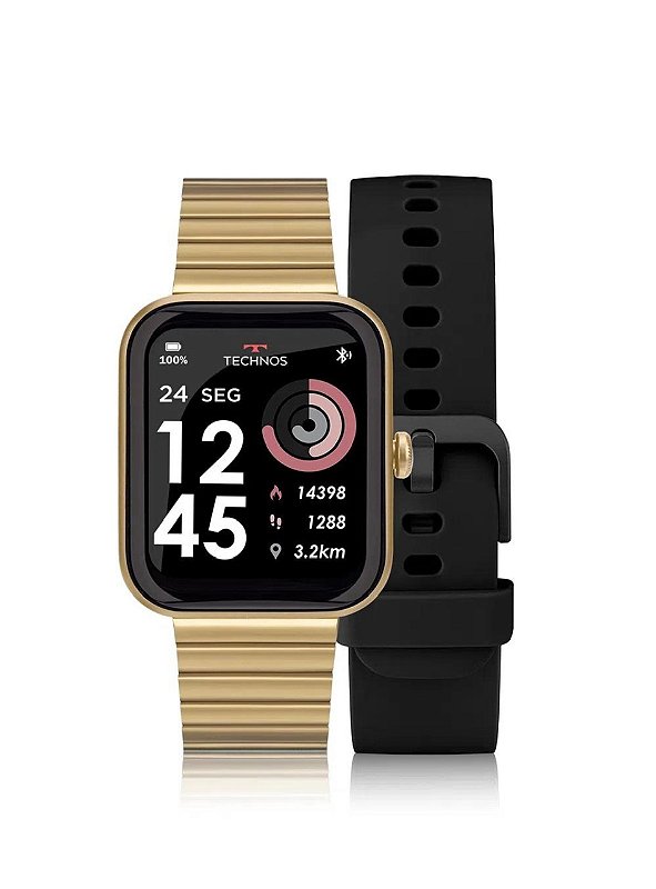 Smartwatch Technos Connect Max Dourado e Preto - GMT-3 Loja