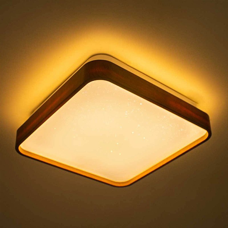 Lustre Plafon LED Timber 24W 40x40 Céu Estrelado Amadeirado Branco ...