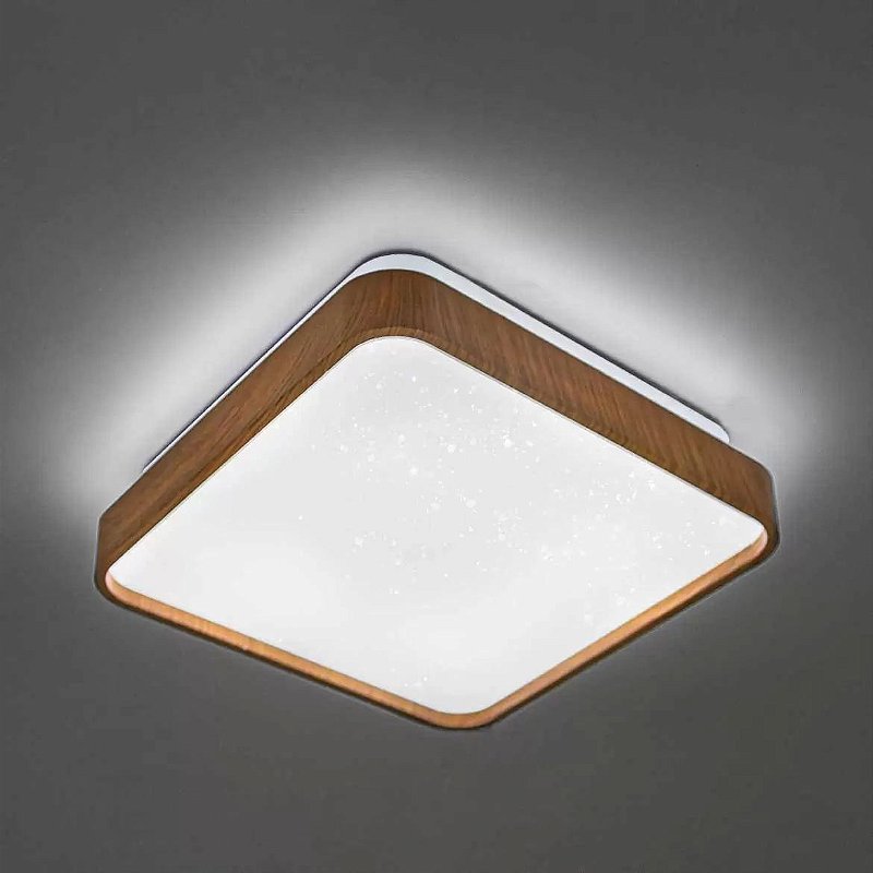 Lustre Plafon LED Timber 24W 40x40 Céu Estrelado Amadeirado Branco Frio ...