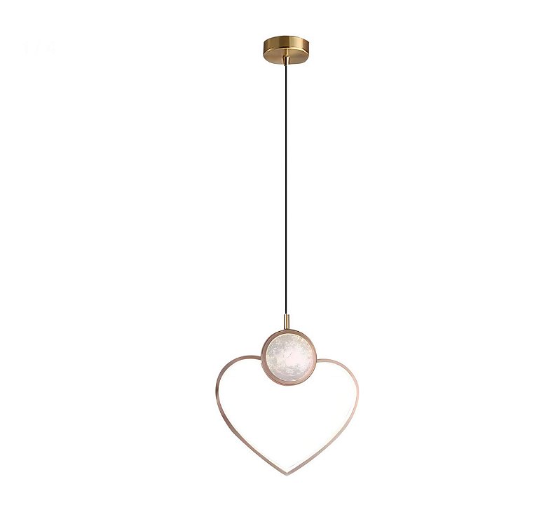 Lustre Pendente LED 7W Coração Dourado 3000K Bivolt - Planet Iluminação ...