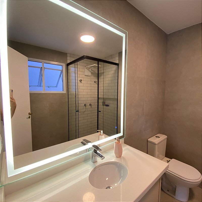 Espelho Quadrado led 6500K embutido com touch dimmer 1,00x 1,00 ...
