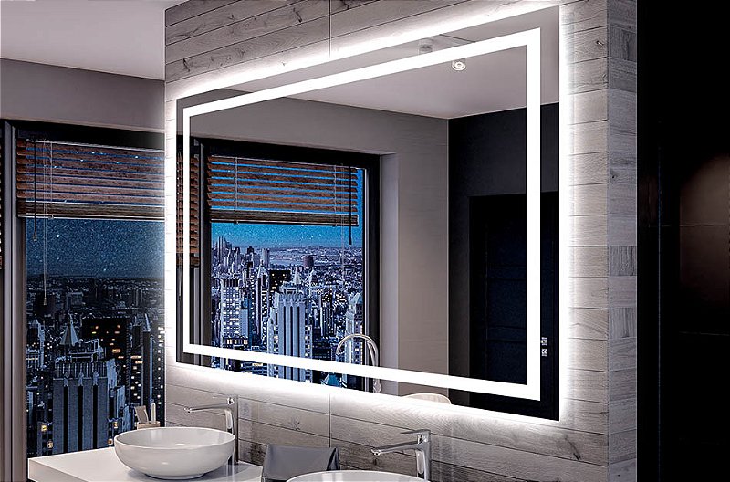 Espelho retangular 1,00 x 0,70 iluminação led 6500k botão touch ...