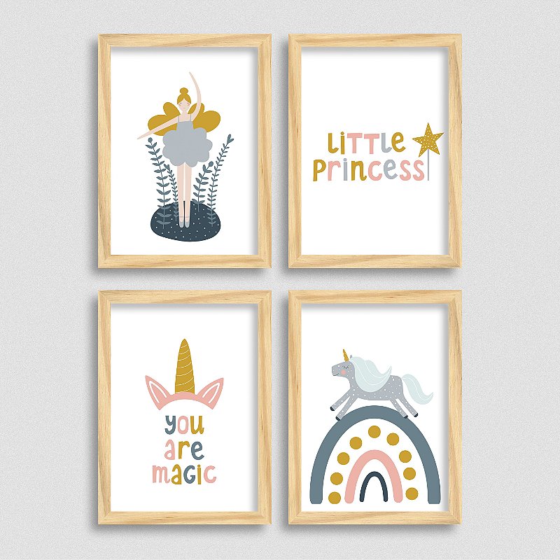 Quadro Decor Quarto de Menina - Fada Little Princess Unicórnio Boho ...