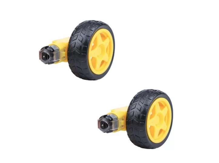 2 X MOTOR DC 3-6V COM CAIXA DE REDUÇÃO E EIXO DUPLO + RODA 68MM ...