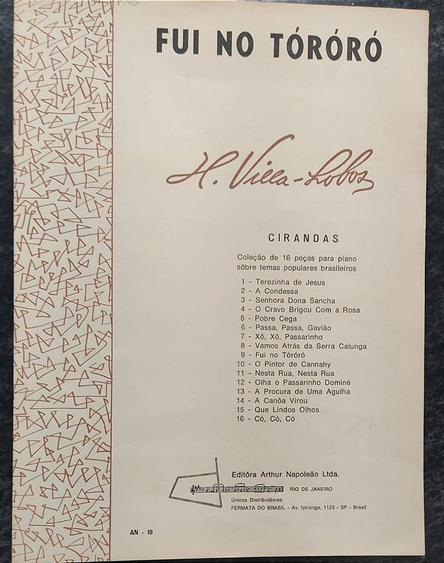 FUI NO TÓRÓRÓ - partitura para piano - Villa-Lobos - Recanto Musical