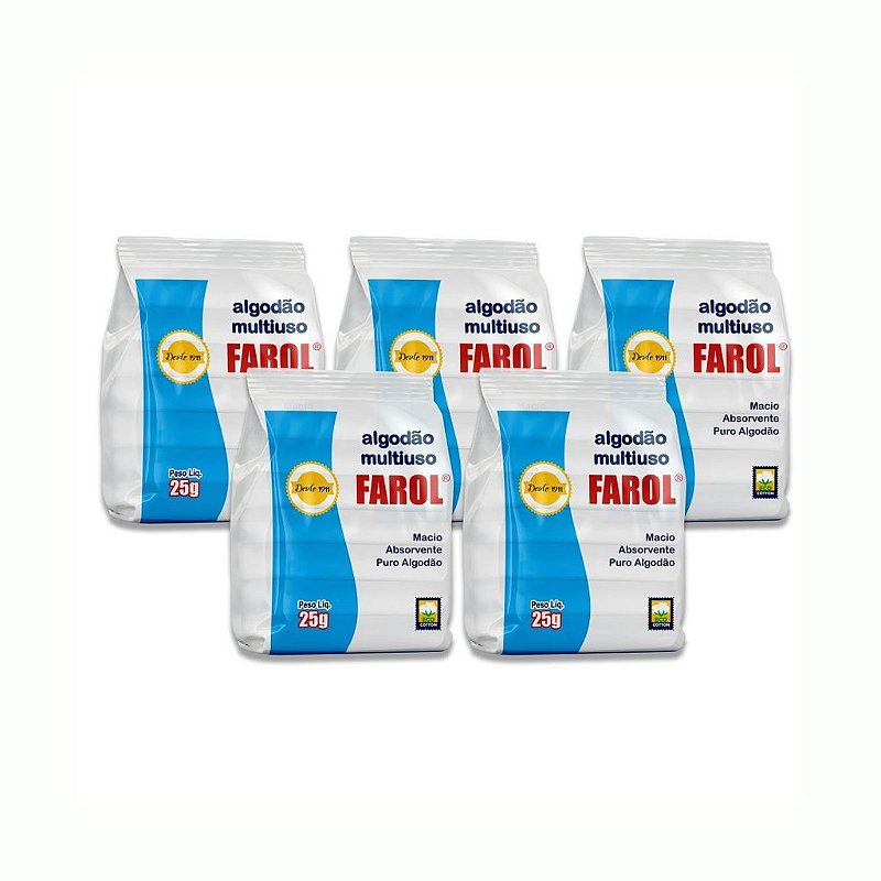 KIT COM 5 PACOTES DE ALGODÃO MULTIUSO 50G FAROL - All Magazine - Loja ...