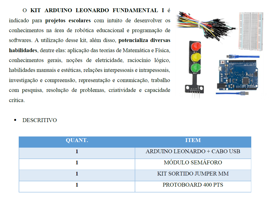 KIT ARDUINO COLÉGIO - ARDUCORE - Robótica Educacional arduino